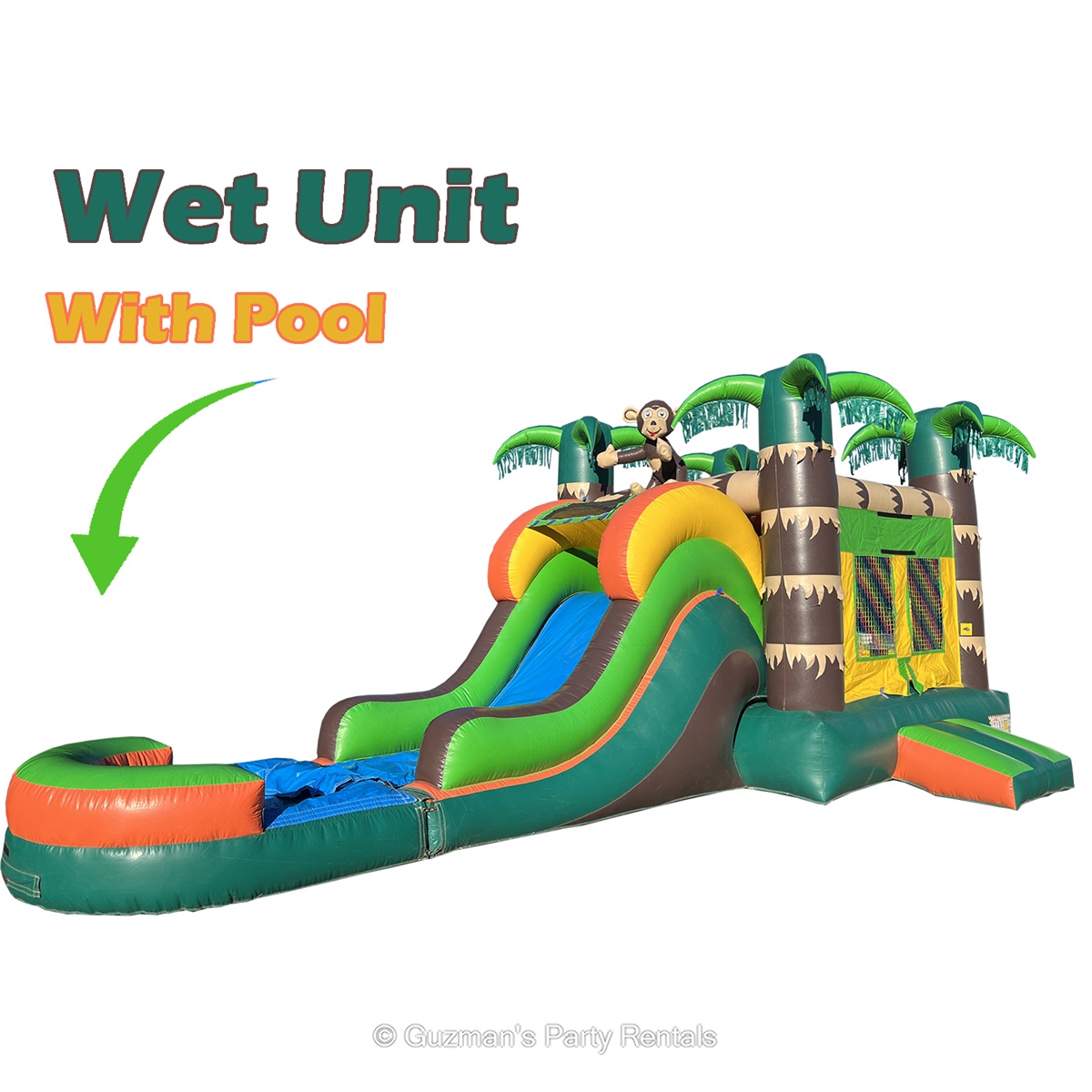 Monkey Tropical Combo Slide Dry-Wet Unit - Party Rentals in Colorado